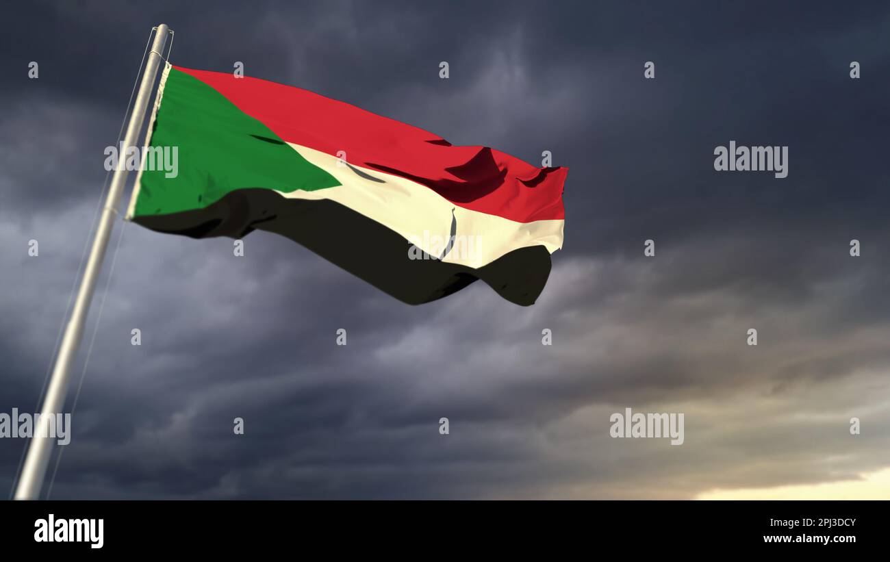 beautiful Sudan flag on massive dark clouds backdrop - abstract 3D ...