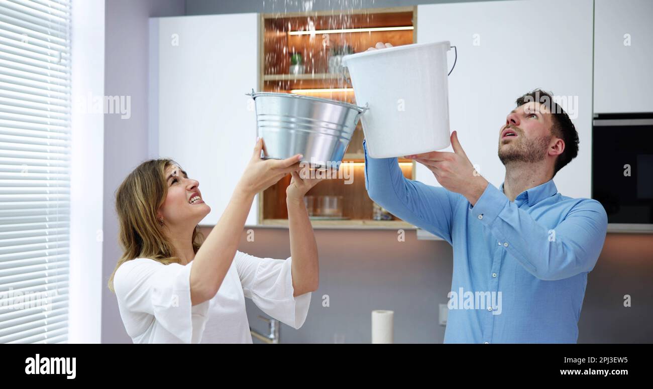 Water Leaking House. Ceiling Flood And Leak Damage Stock Photo - Alamy