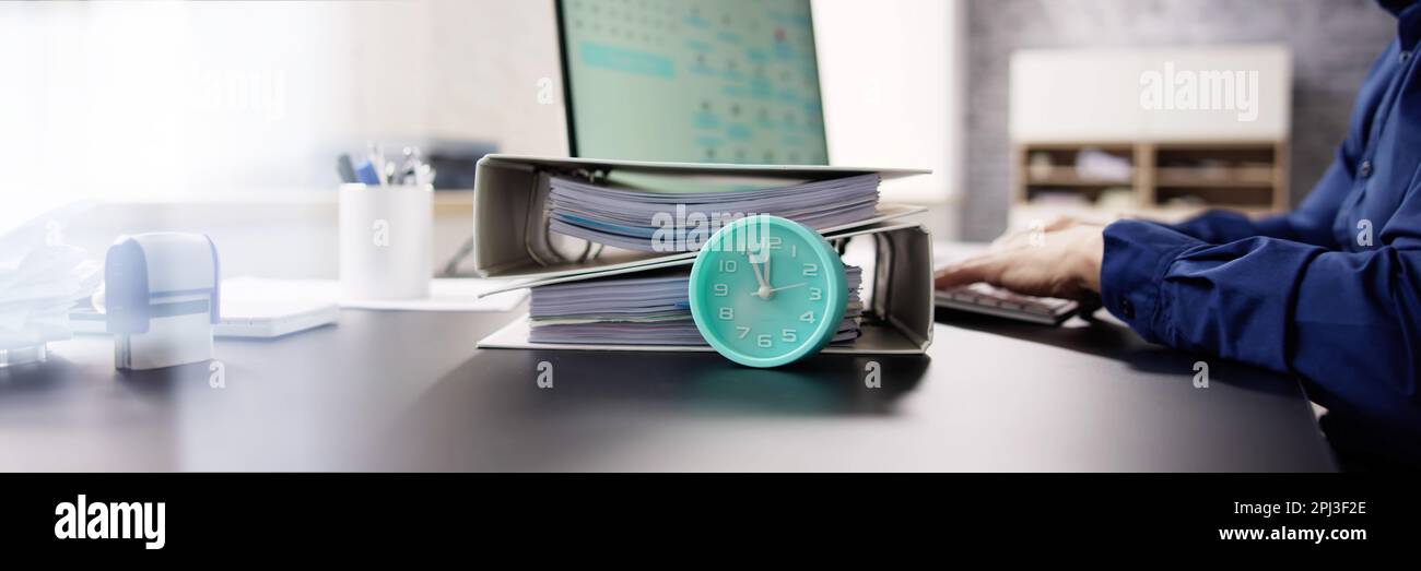 Accountant Calculating Bill With Time Clock. Money Alarm Stock Photo ...