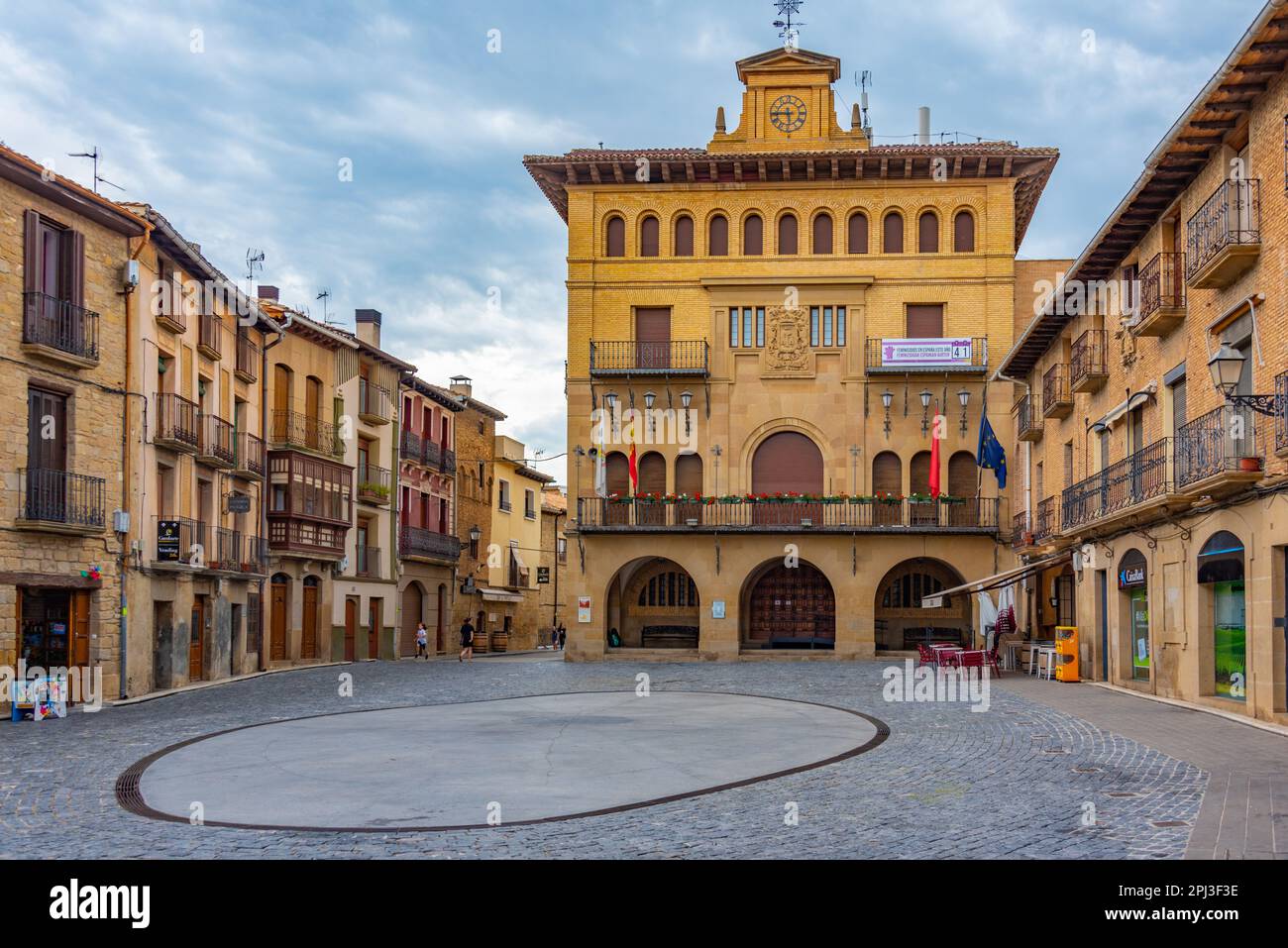 Olite, Spain, May 30, 2022: View of the main square in Spanish town ...