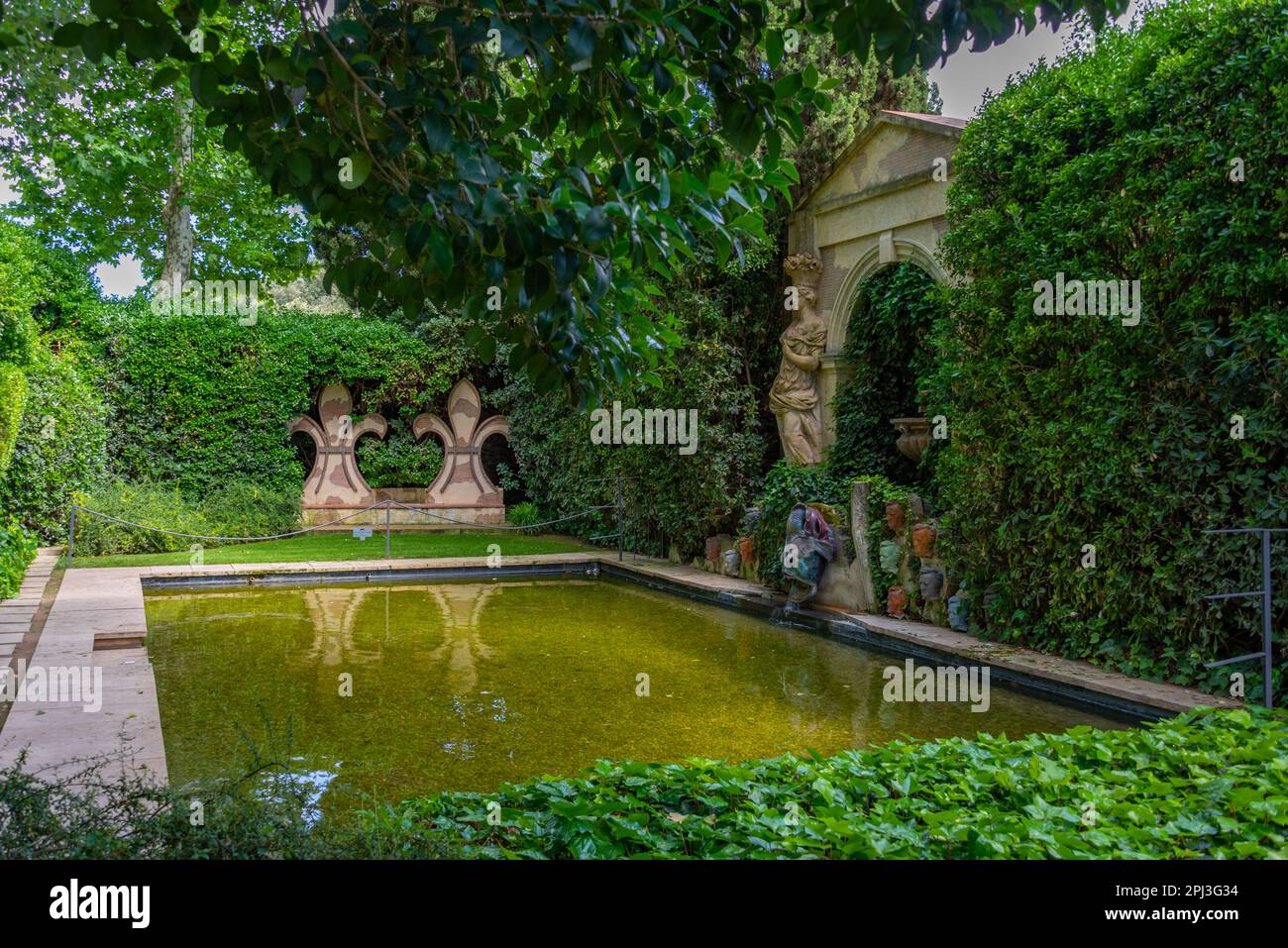 Pubol, Spain, May 26, 2022: Fountain at Castell Gala Dali de Pubol ...