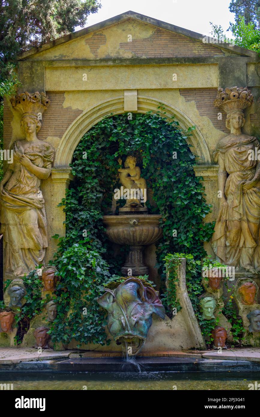 Pubol, Spain, May 26, 2022: Fountain at Castell Gala Dali de Pubol ...