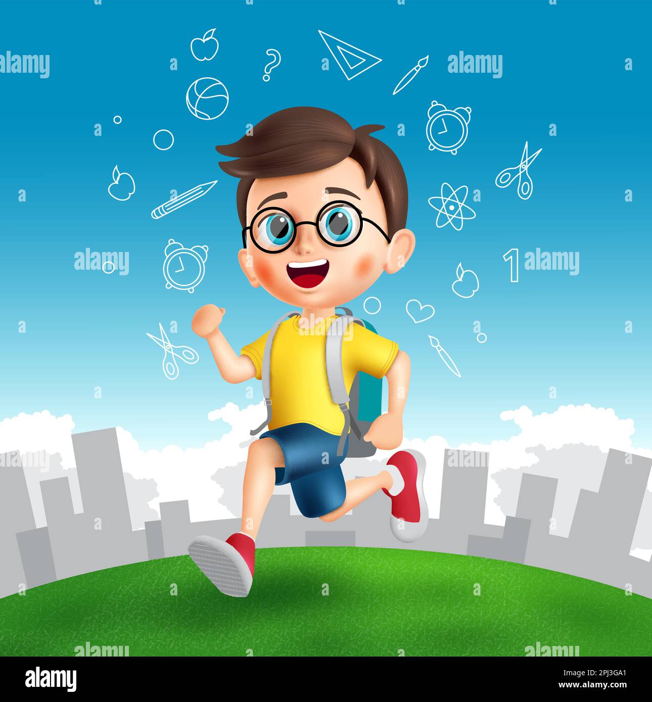 Back to school boy vector design. Back to school male student character ...