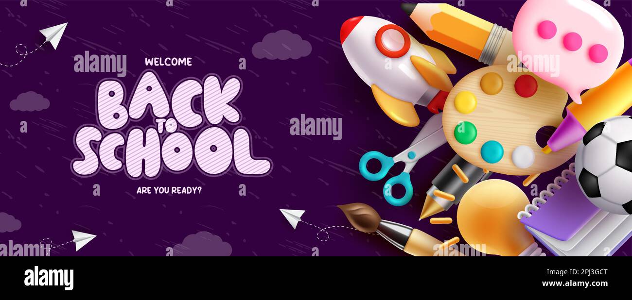 Back to school vector design. Welcome back to school greeting text with ...