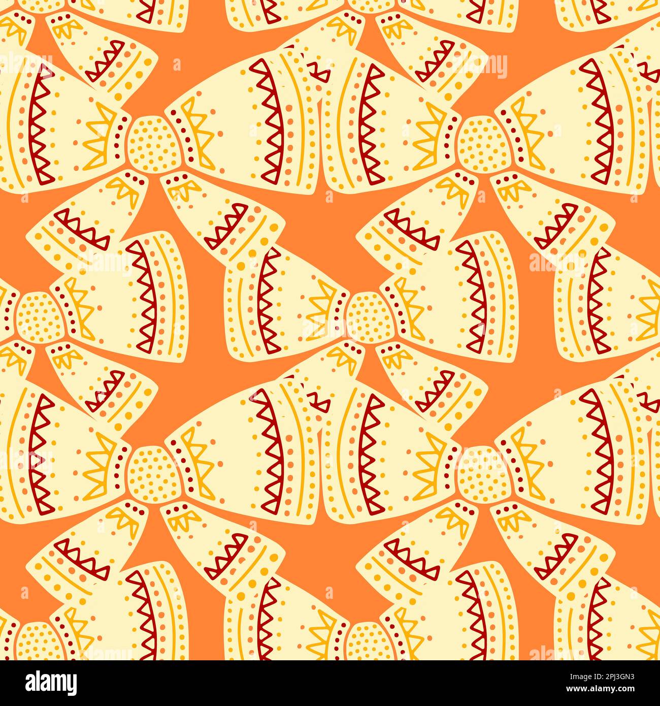 Yellow bow seamless pattern on orange background. Hand drawn flat ...