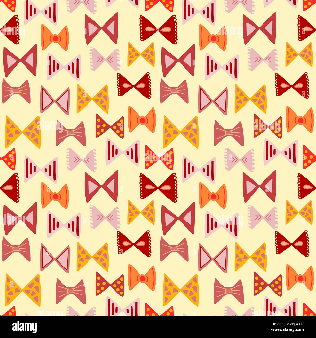 Bow seamless pattern on light yellow background. Hand drawn flat design ...