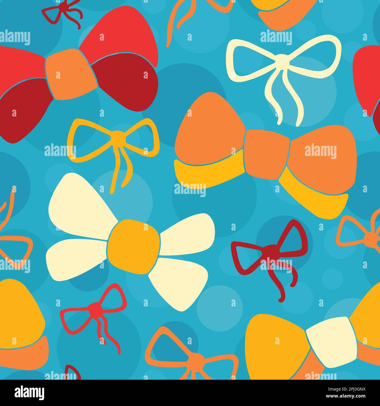 Bow seamless pattern on turquoise background. Hand drawn flat design ...