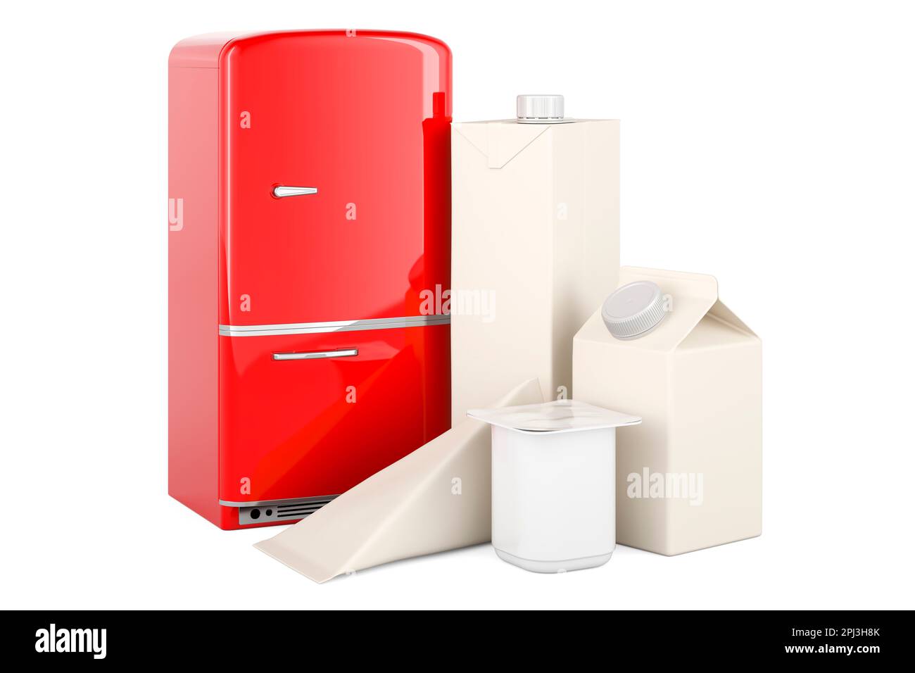 Packaging for dairy, juice products with refrigerator, 3D rendering ...