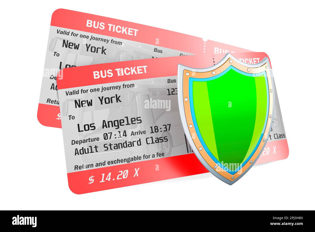 Bus tickets with shield. 3D rendering isolated on white background ...