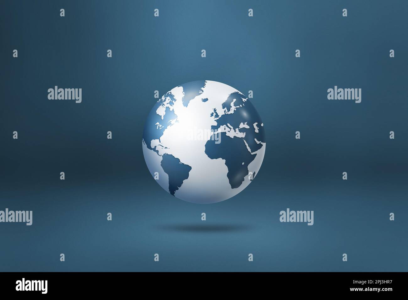 World globe, earth map, floating over a blue background. 3D isolated ...