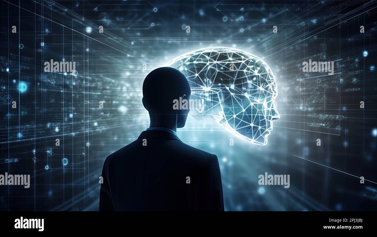 Artificial Intelligence Technology. Businessman working on virtual AI ...