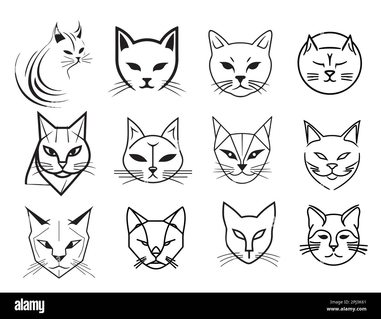 Set of cat emblems sketch hand drawn logo illustration Stock Vector ...
