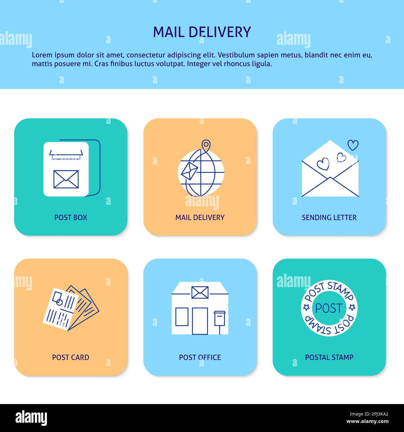 Mail delivery banner in line style with place for text. Post station ...