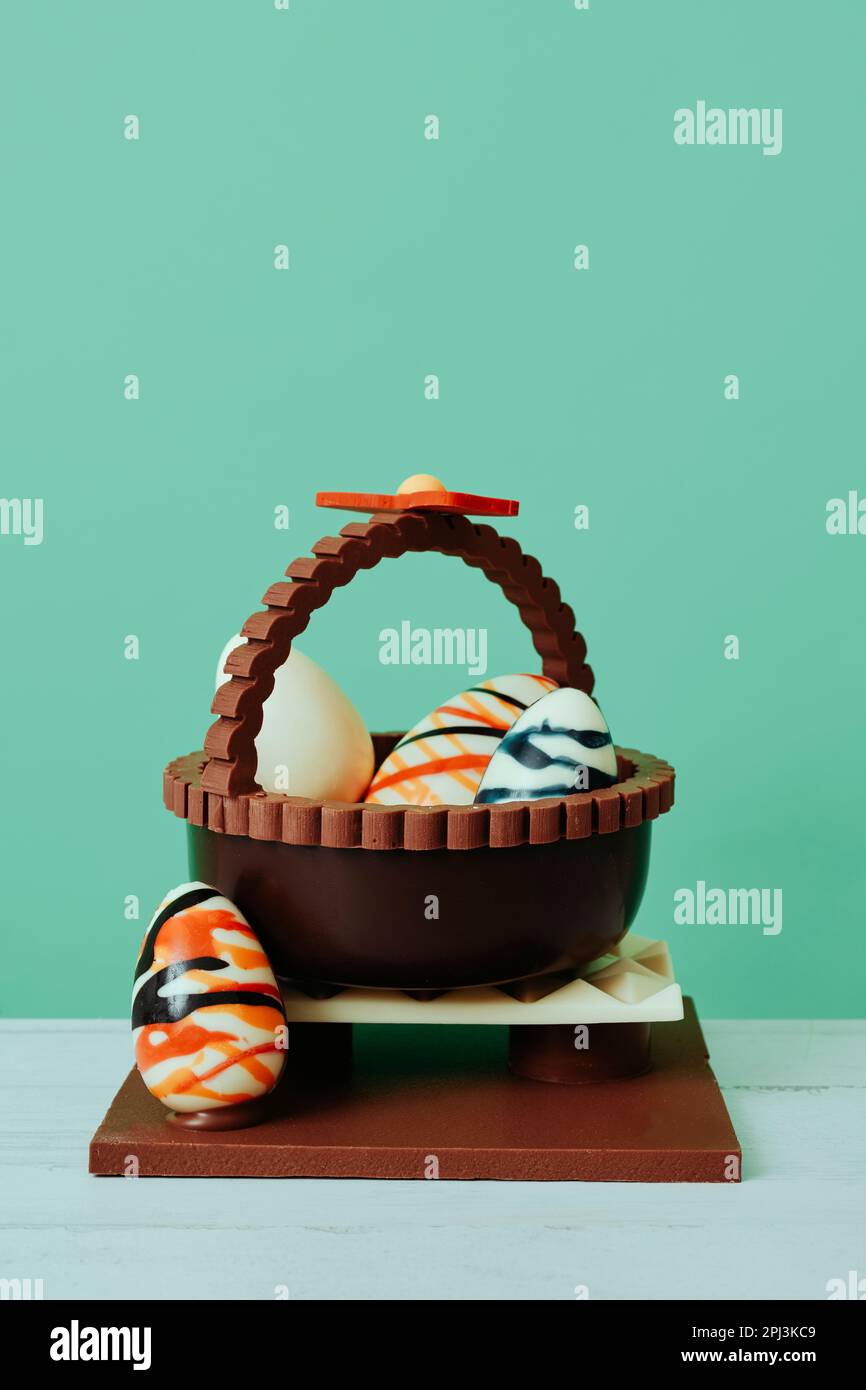 closeup of a chocolate basket with some chocolate eggs as a spanish ...