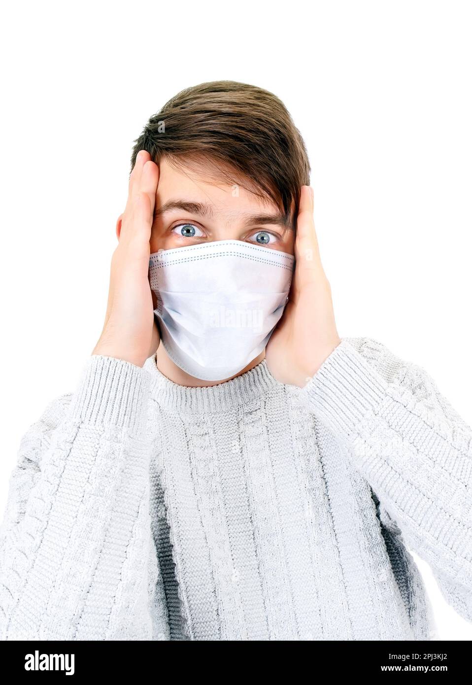 Shocked Young Man in the Surgical Mask Isolated on the White Background ...