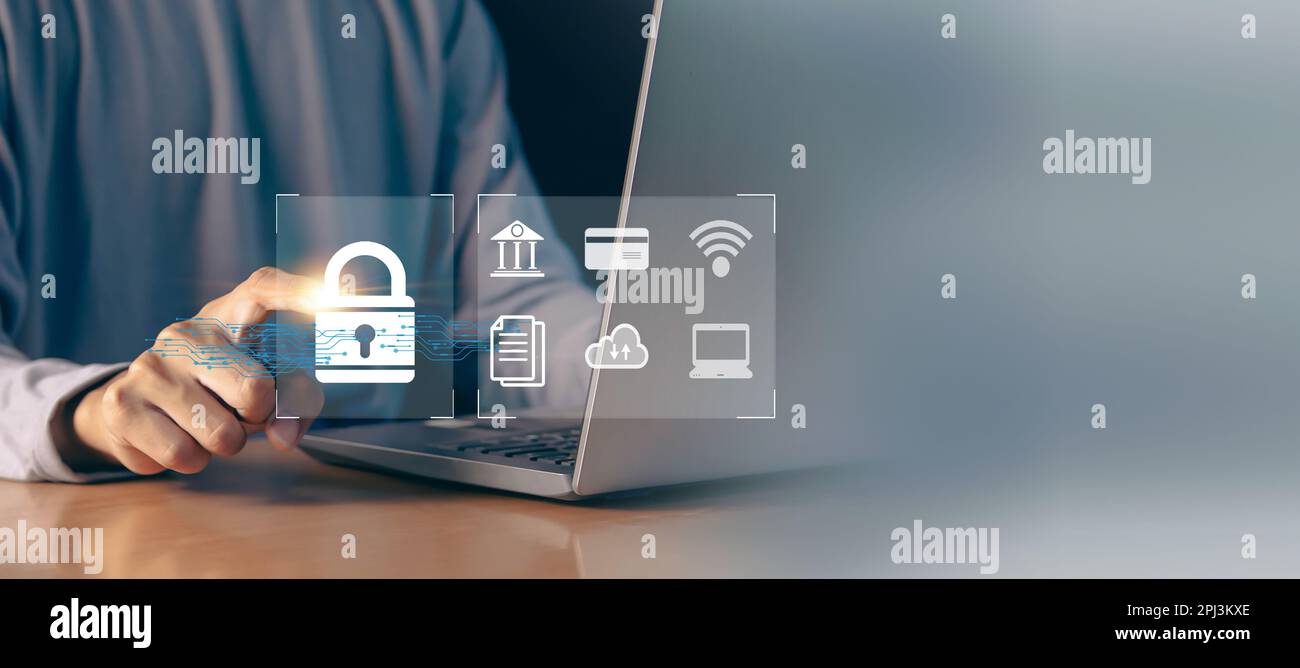 Cyber security concept, privacy and encryption, secure internet access, lock screen key Stock ...