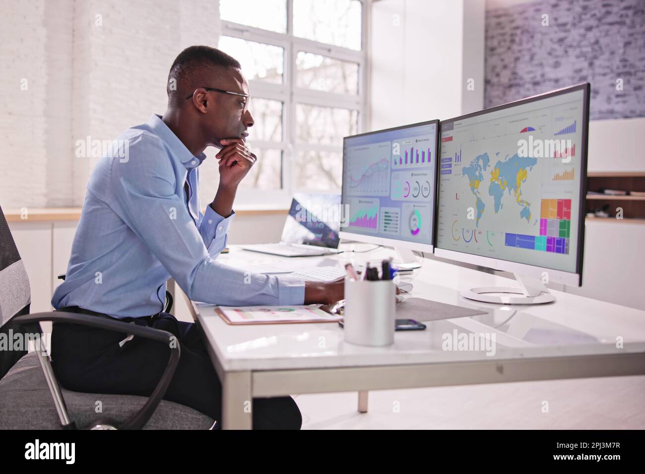 Financial Business Analytics Data Dashboard. Analyst Man Stock Photo ...