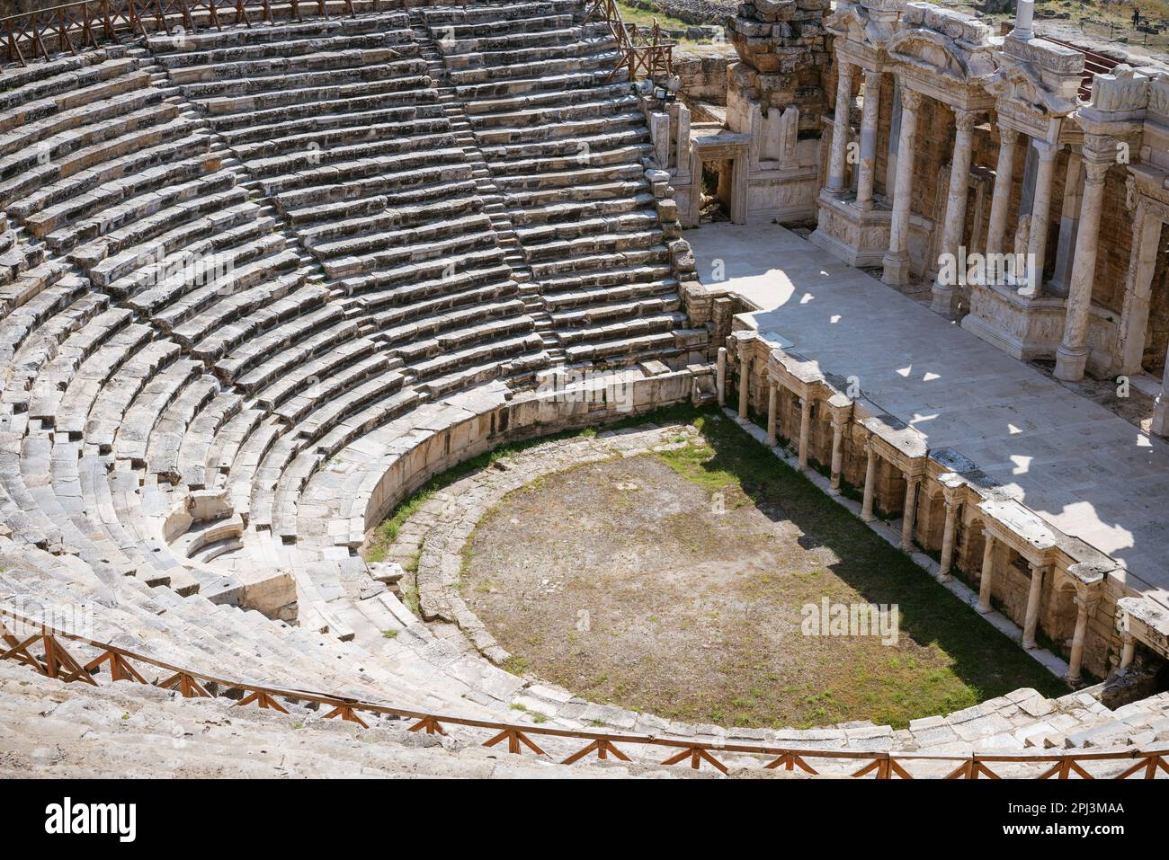 Ruins of theater in ancient Hierapolis now Pamukkale Turkey. Amphitheater (Coliseum) in ancient ...