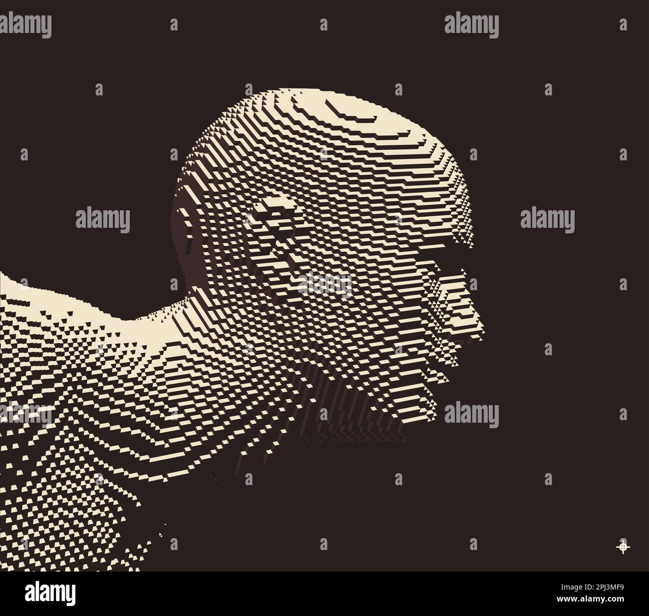 Abstract digital human head constructing from cubes. Success, race or ...