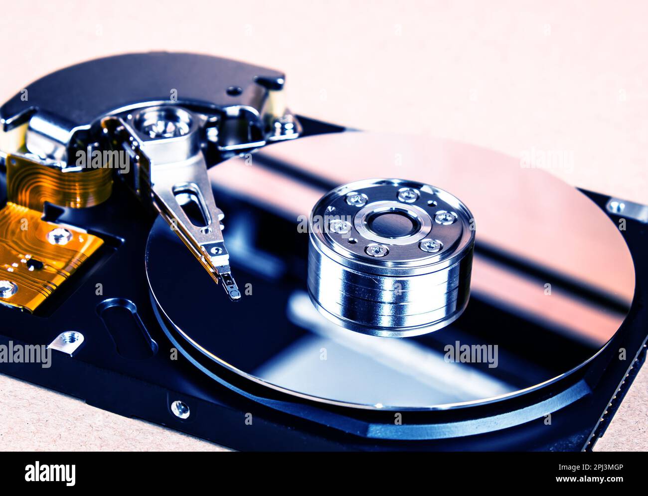 Detail of the Opened Hard Disk Drive closeup Stock Photo - Alamy
