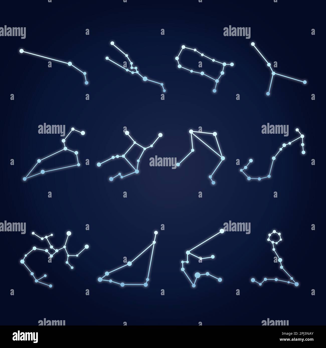 Set with zodiac constellations on dark blue background Stock Photo - Alamy