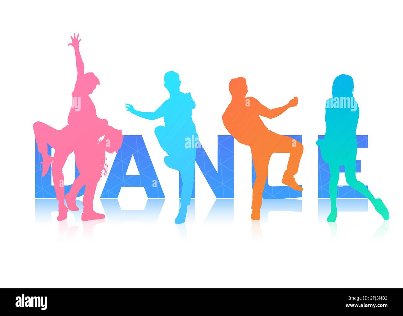 Colorful silhouettes of people dancing on white background ...