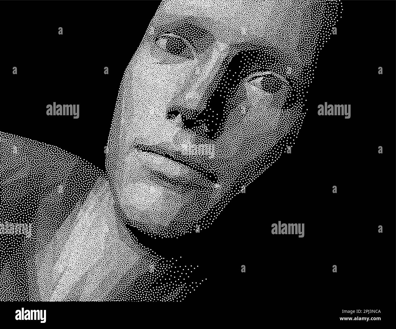 Abstract man head made from dots. Side view of dotted face background ...