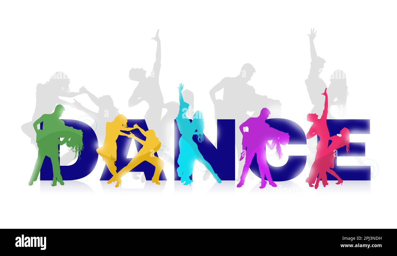 Colorful silhouettes of people dancing on white background ...