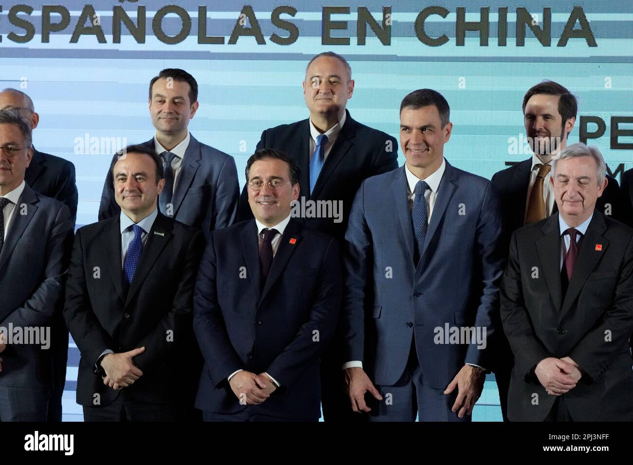 Spanish Prime Minister Pedro Sanchez, third from right, poses for a ...