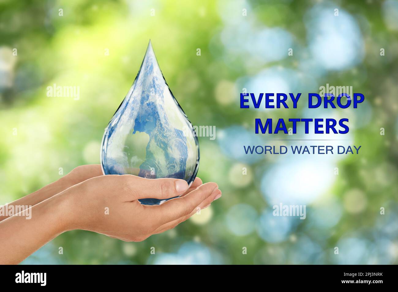 World Water Day. Woman holding icon of drop with Earth image inside on ...