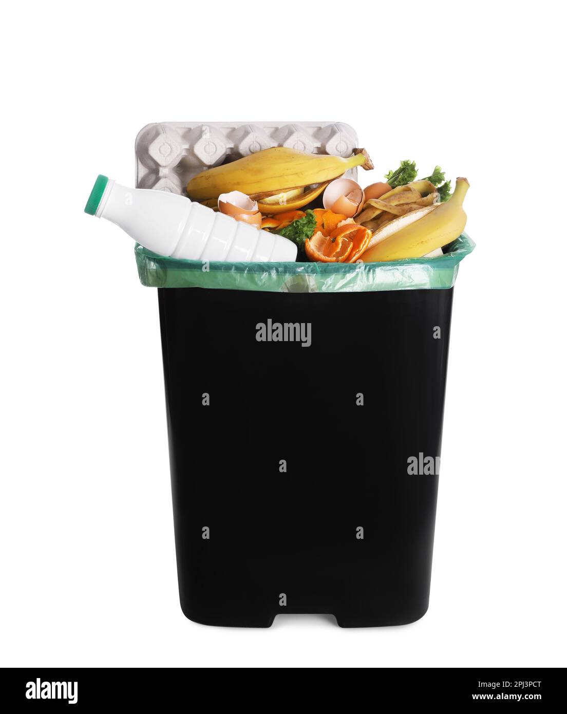 Bin full of garbage on white background. Rubbish recycling Stock Photo ...