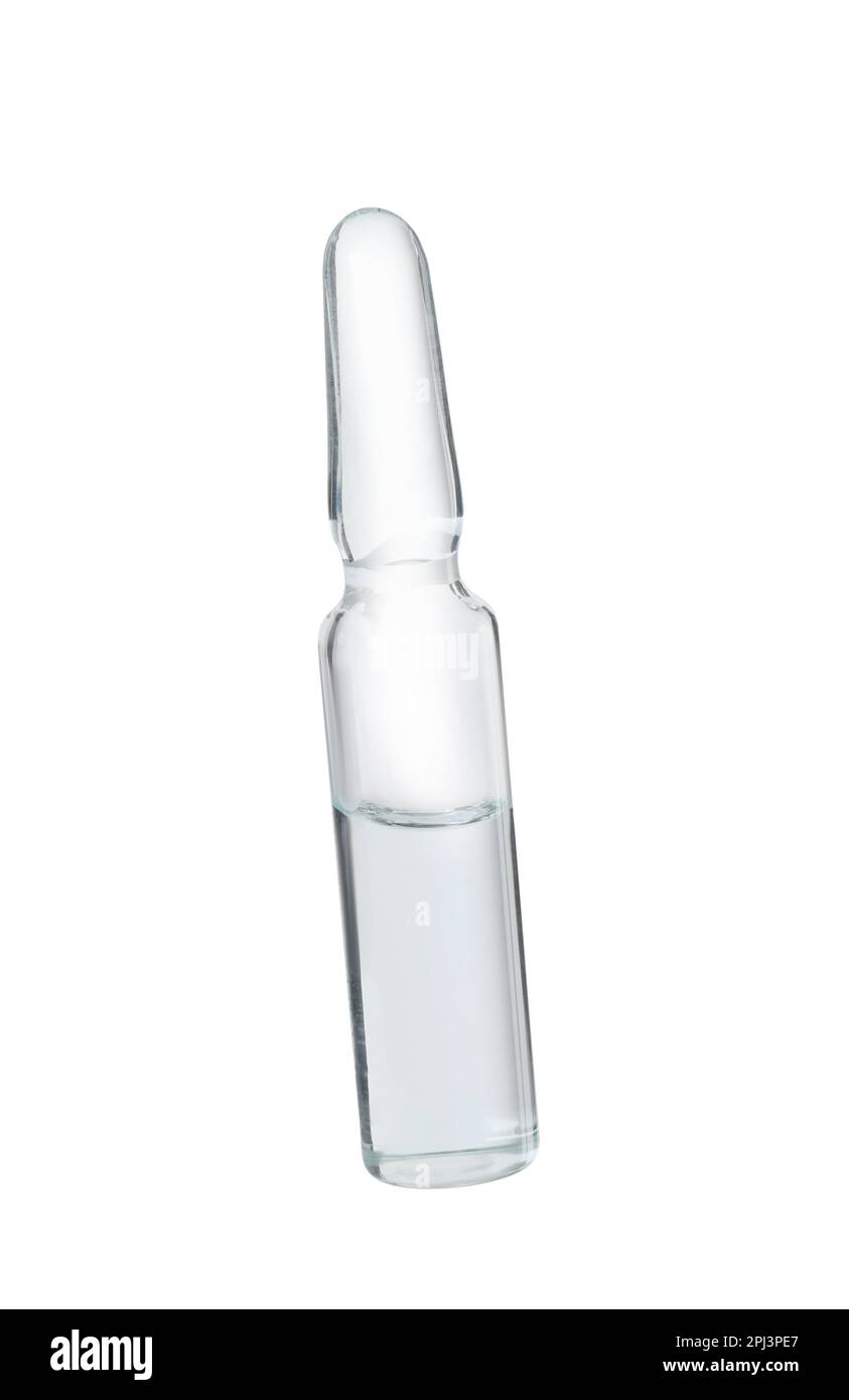 Glass ampoule with pharmaceutical product on white background Stock ...