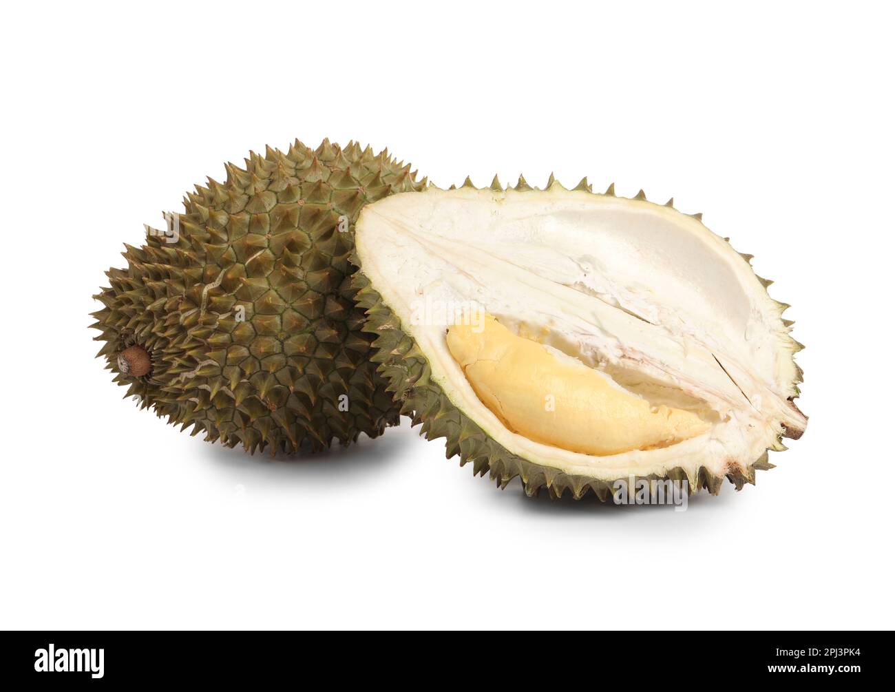 Cut and whole ripe durians on white background Stock Photo - Alamy