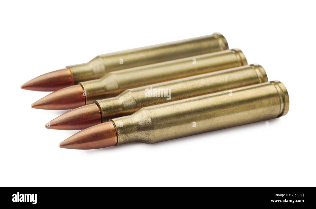 Many bullets on white background. Military ammunition Stock Photo - Alamy