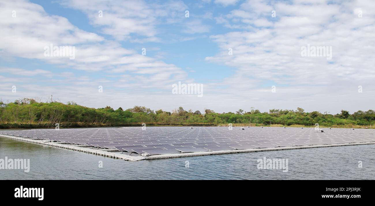 Clean energy concept of floating photovoltaic power plants Stock Photo ...