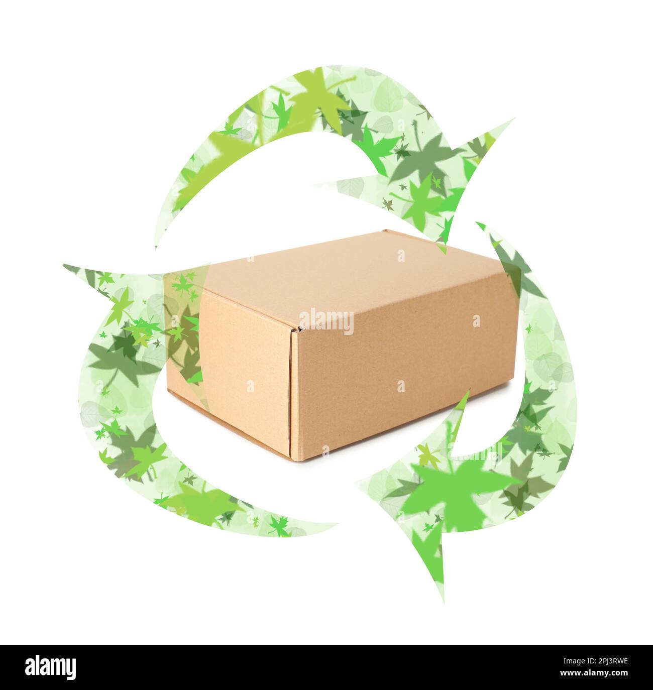 Cardboard box and recycling symbol on white background Stock Photo - Alamy