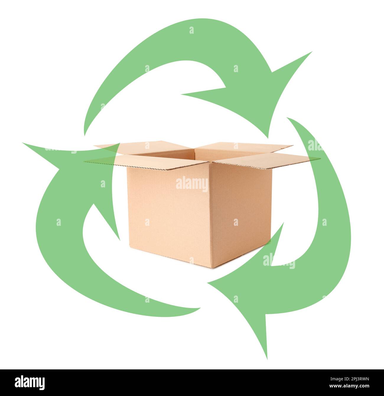 Cardboard box and recycling symbol on white background Stock Photo - Alamy