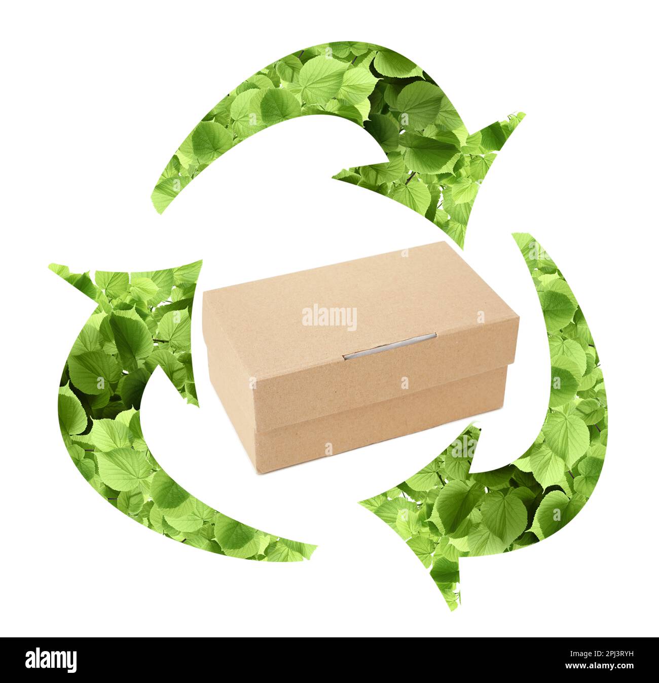 Cardboard box and recycling symbol on white background Stock Photo - Alamy