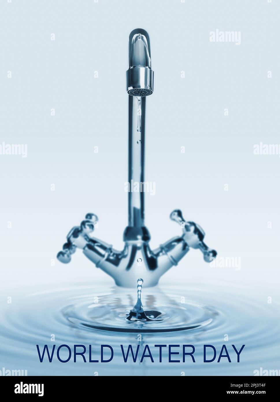 World Water Day. Drop flowing from tap with splash on light background ...