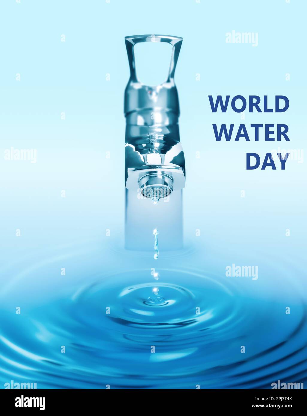 World Water Day. Drop flowing from tap with splash on light background ...