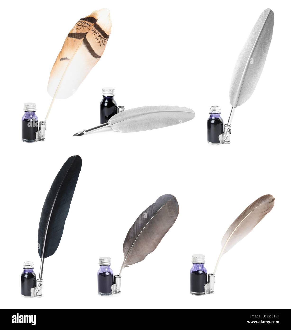Set with quills and inks on white background Stock Photo - Alamy