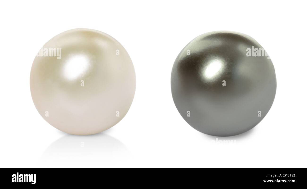 Two beautiful pearls on white background, closeup. Banner design Stock ...