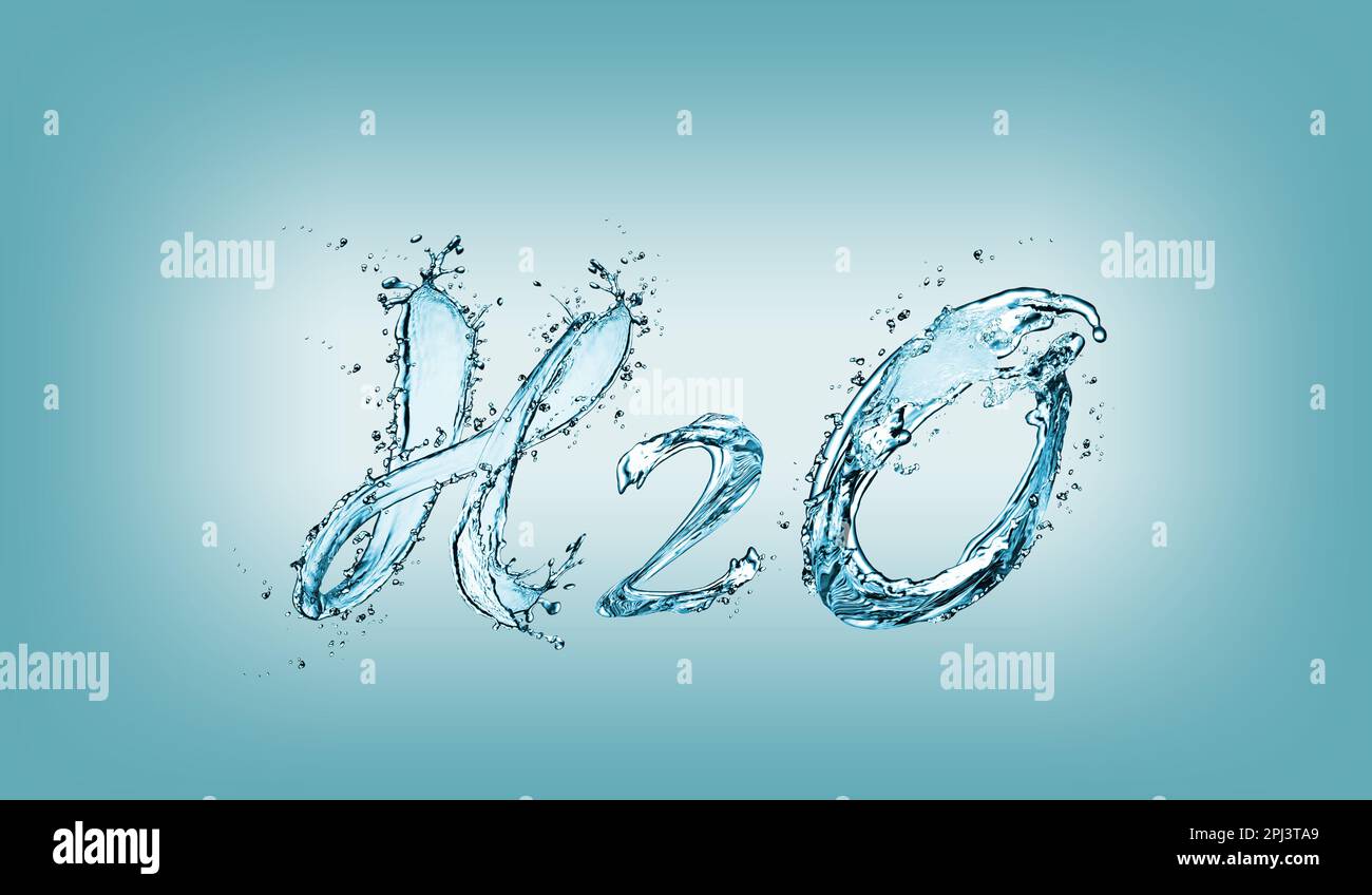 Chemical formula H2O made of water on light blue background Stock Photo ...