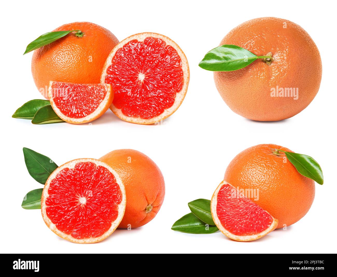 Set with whole and cut ripe juicy grapefruits on white background Stock ...