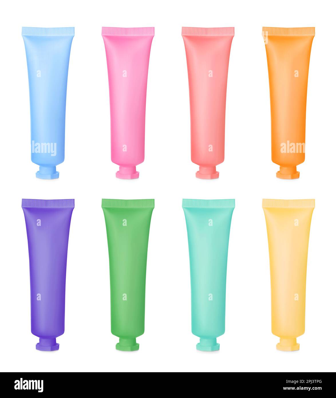 Set with color tubes of cosmetic products on white background Stock ...