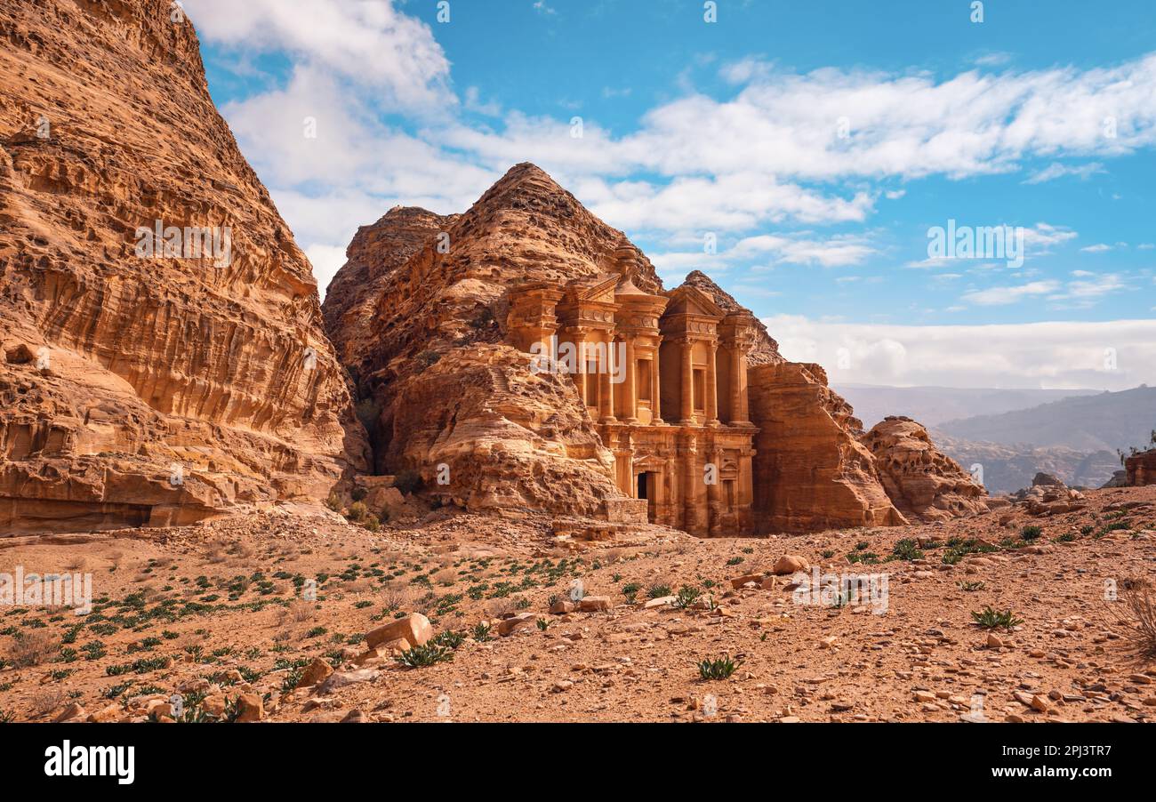 Ad Deir - Monastery - ruins carved in rocky wall at Petra Jordan ...