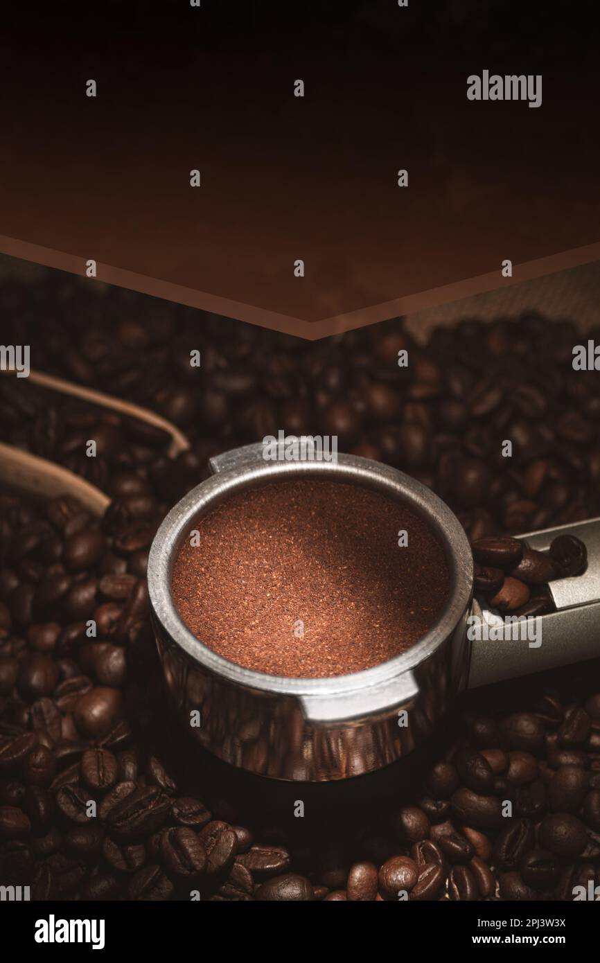 Coffee beans close-up, illuminated by a beam of sunlight. Close-up of ...