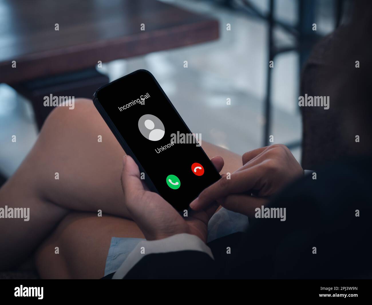 Incoming call with unknown caller, malicious phone calls concept. Unknown number displayed ...