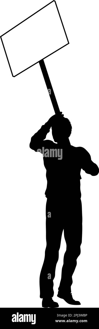 Protest Rally March Picket Sign Silhouette Person Stock Vector Image ...