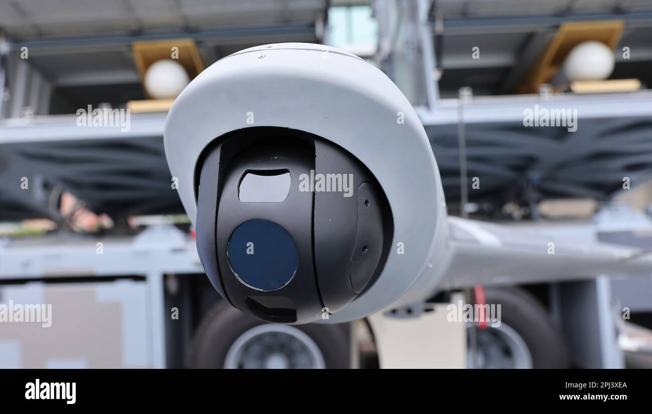 An attack UAV for military use is displayed during a media tour at the ...